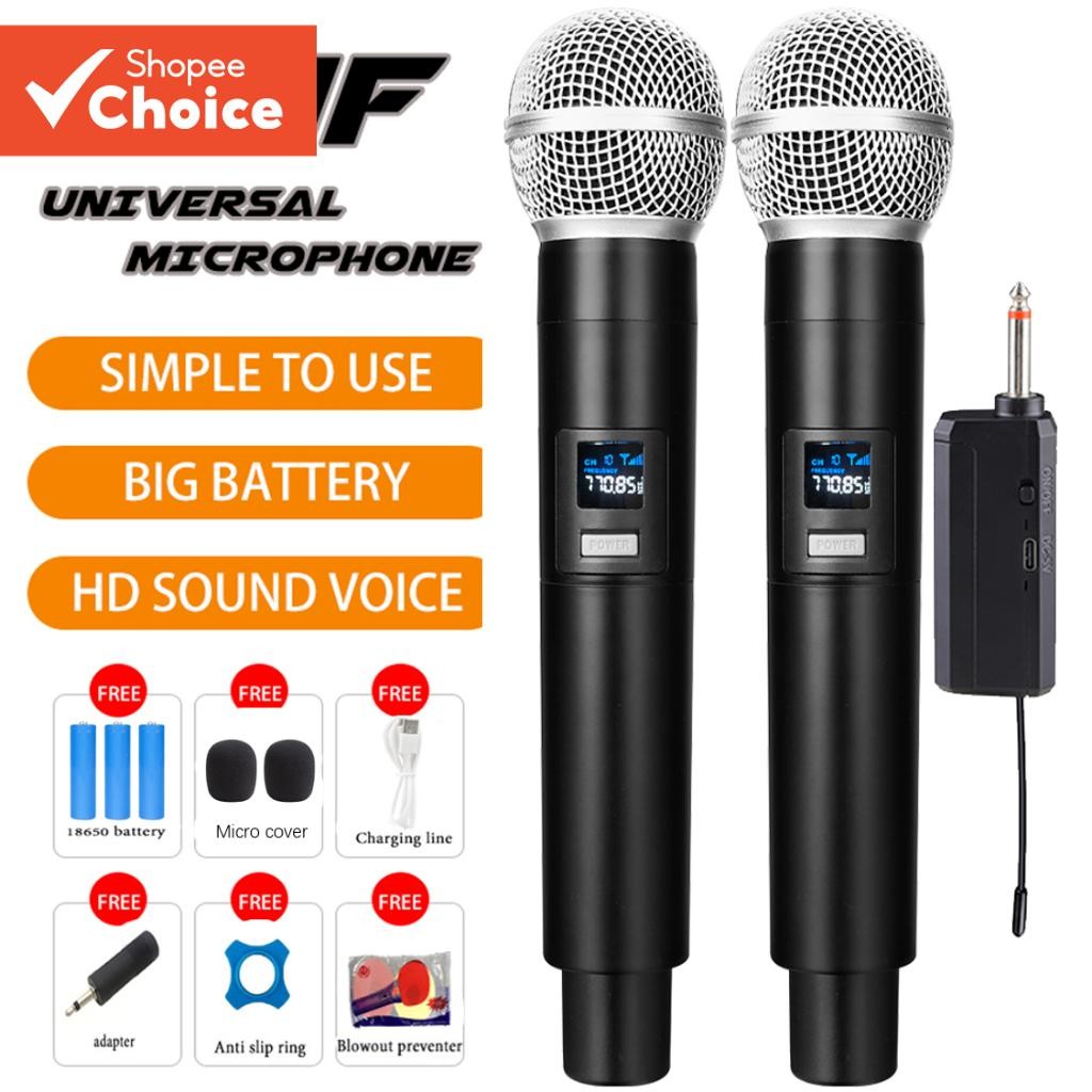 2 In 1 UHF Wireless Microphone Karaoke Dual Handheld Dynamic Mic ...