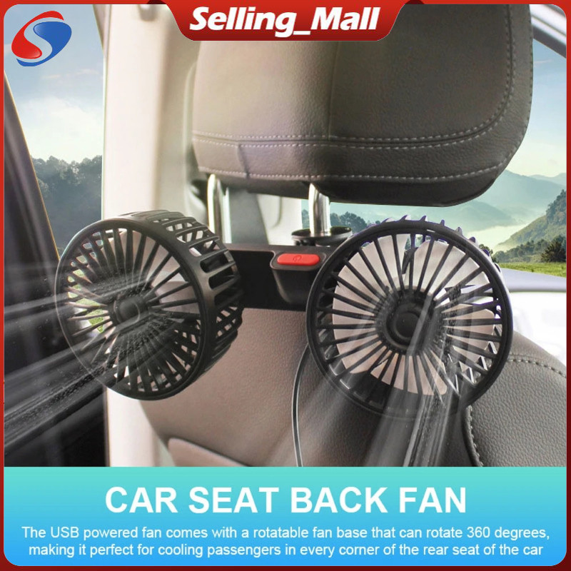 Car Rear Fan 360 Degrees Adjusted Double-headed USB Fans 3 Speeds Wind ...