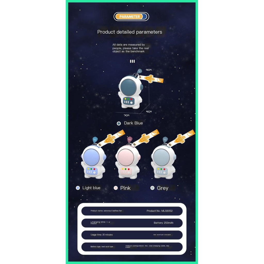 Mini Fan Astronaut Shaped Mini Creative Fan Ultra-Quiet Silent Charging ...