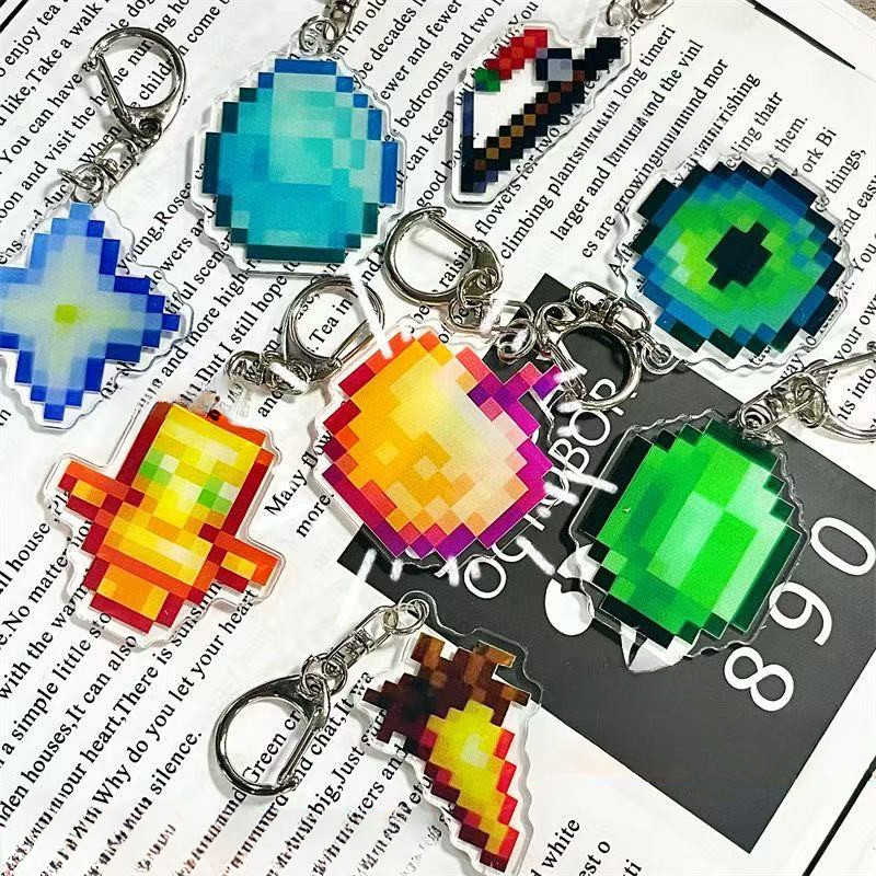 Minecraft Keychain Diamond Nether Star Golden Apple Pendant Game ...