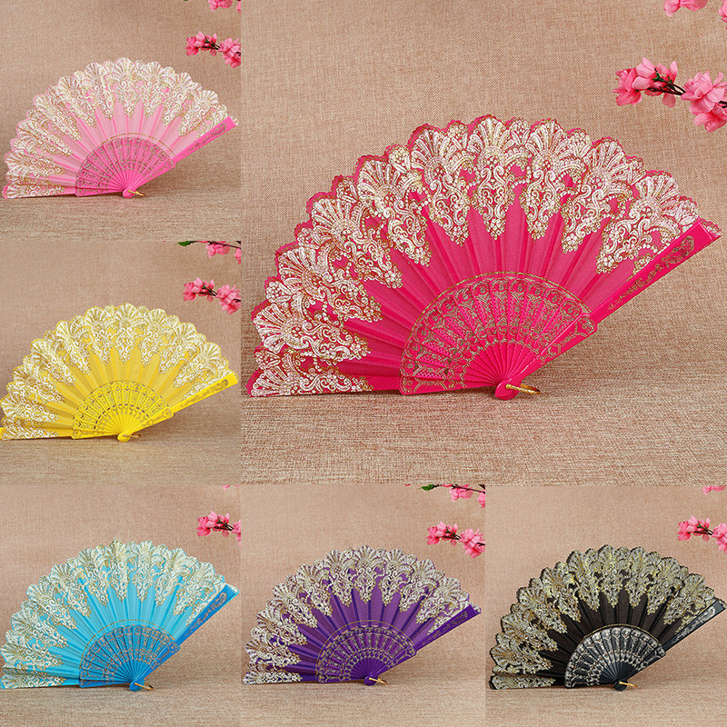 Retro Flower Pattern Handheld Folding Fan Chinese Dance Fans Wedding ...