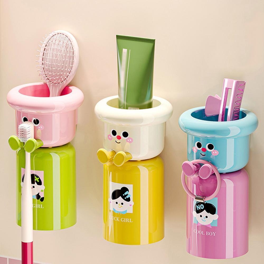 Cute Toothbrush Holder Dopamine Mouthwash Cup Wall-mounted No-punch ...
