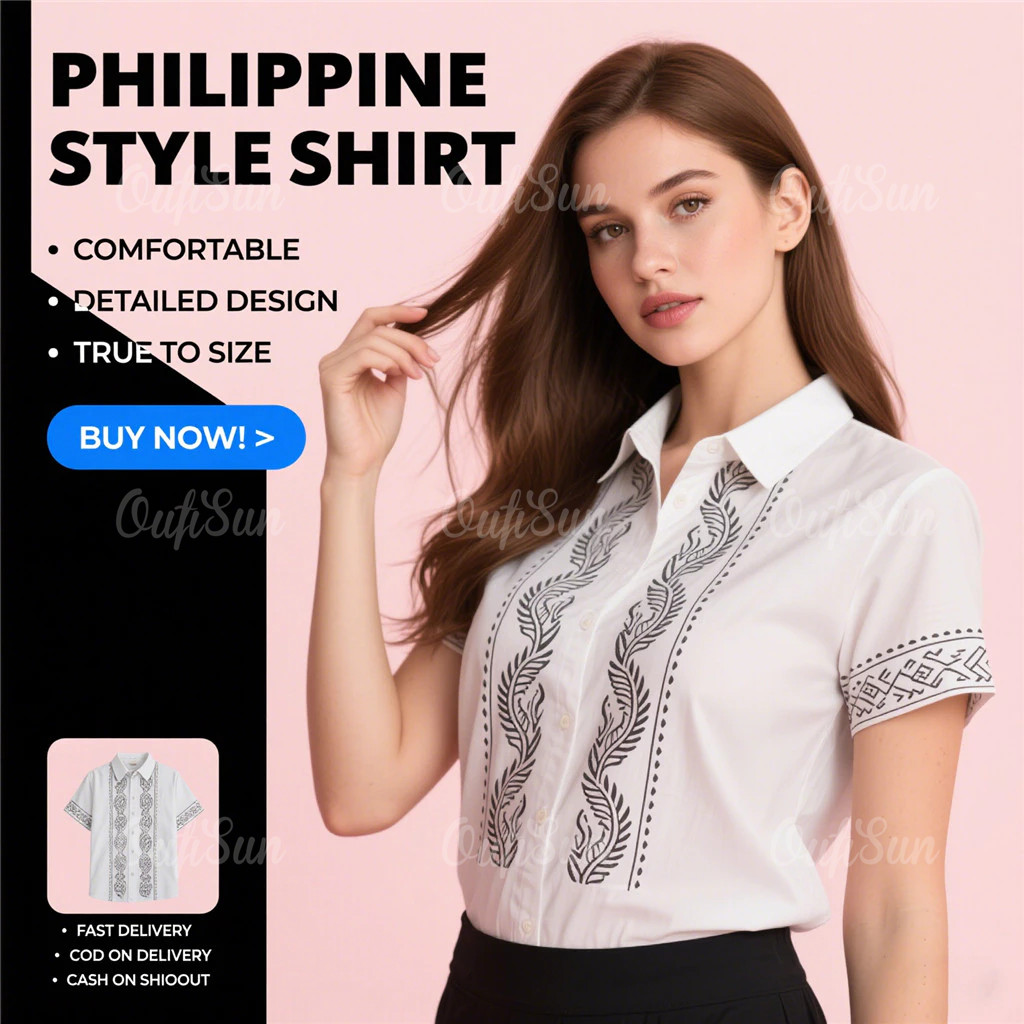 2025 Barong Tagalog For Women Modern Retro Ethnic Pattern Print Short ...