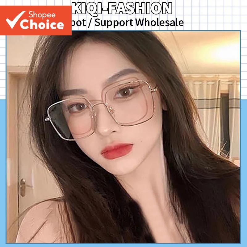 Korean Oversized Blue Light Blocking Glasses Metal Frame Replaceable ...