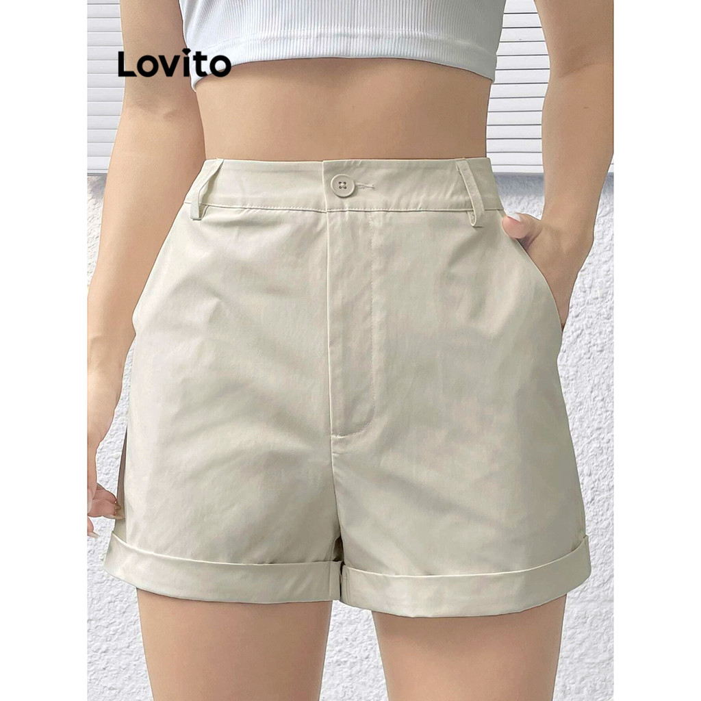 Lovito Women Casual Shorts Plain Pocket Roll Up Shorts L74ED052 (Multi ...