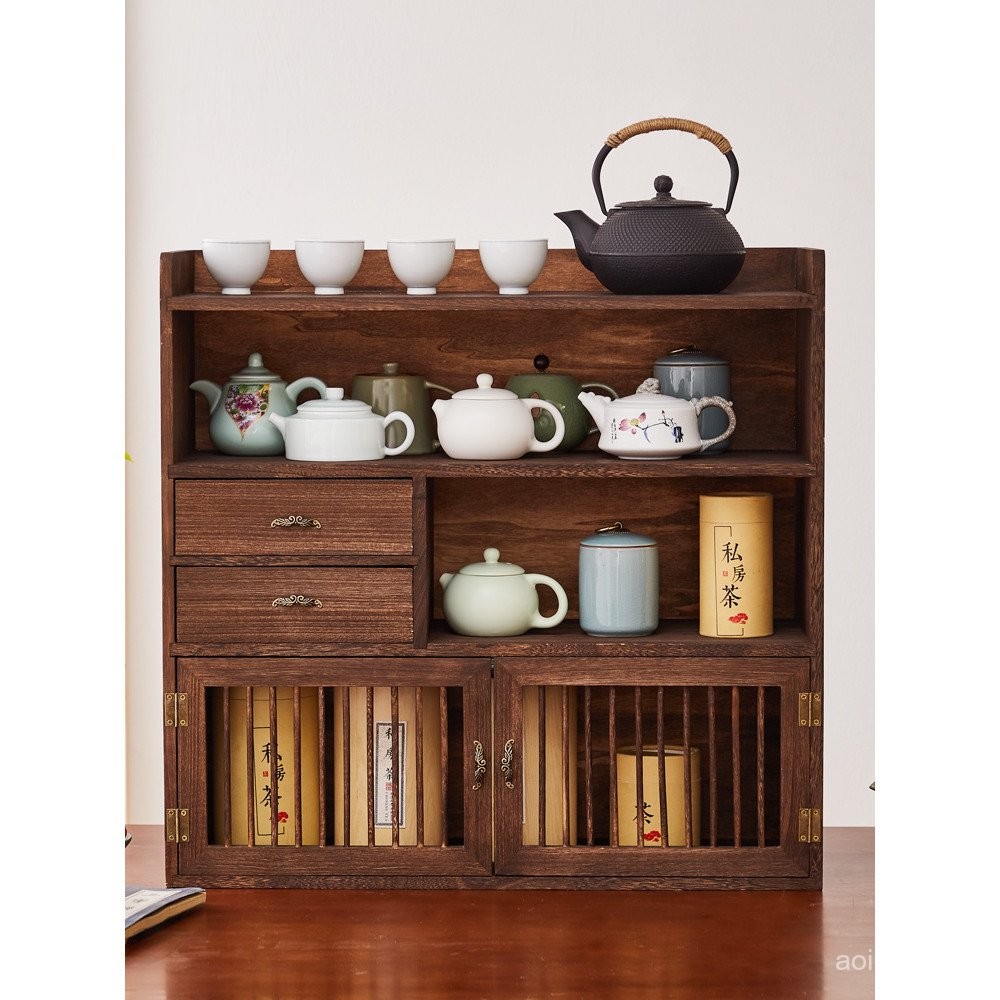 Solid Wood Chinese Style Tea Cup Rack Storage Rack Desktop ...