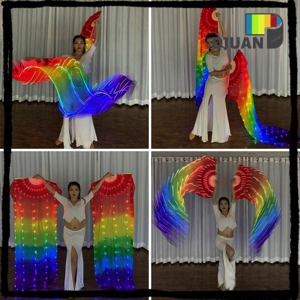 DUOJUAN Belly Dance Fans, Veil Silk LED Fan, Universal LED Light ...