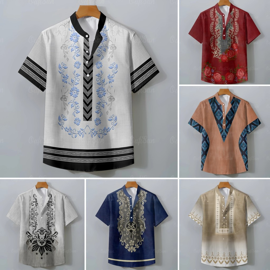 2025 Summer for Men Modern Barong Pattern Shirt for Man Breathable and ...