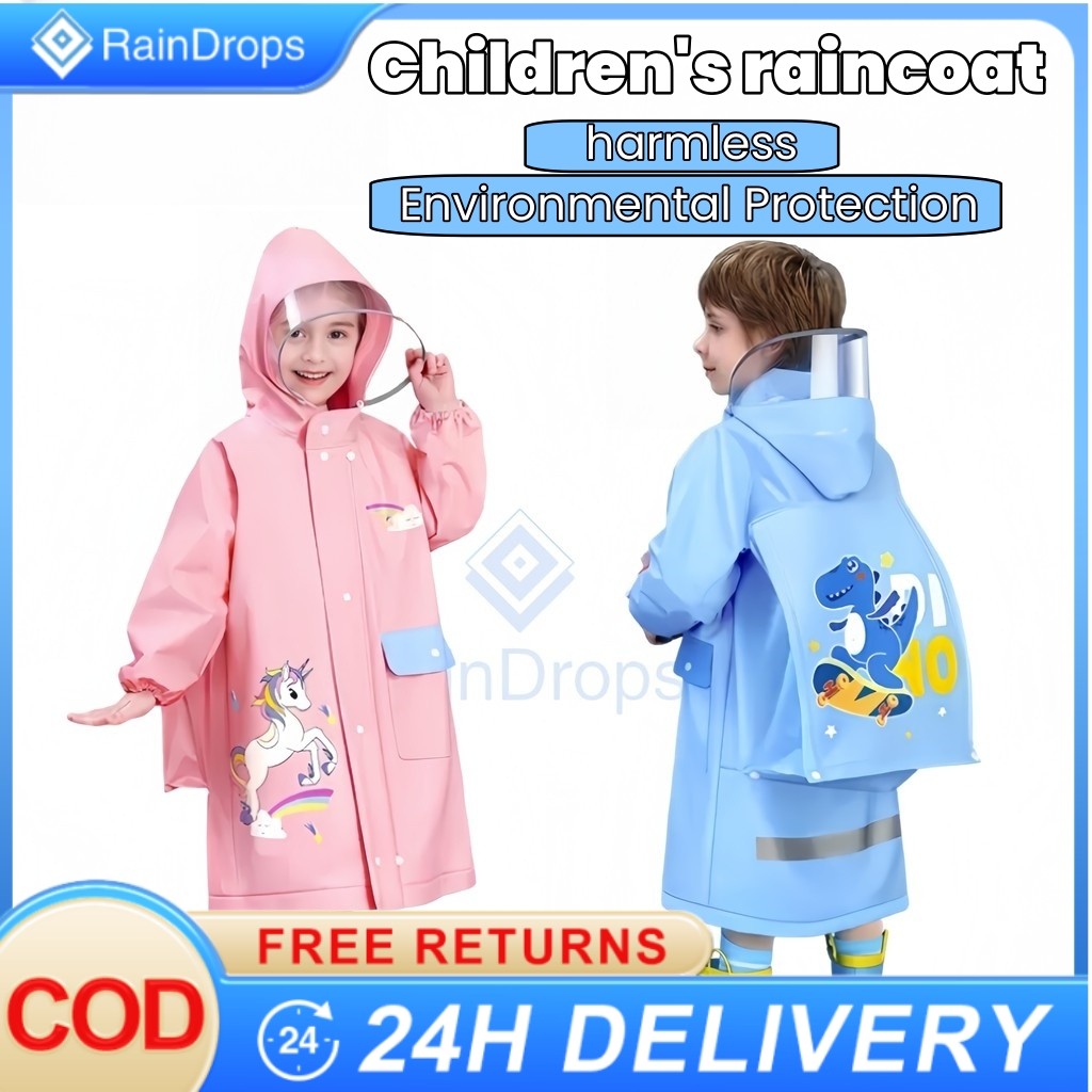 Raincoat for Kids Waterproof Extendable Backpack With Night Eeflective ...