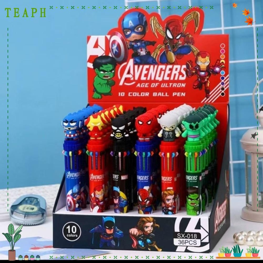 TEAPH 36pcs Ballpoint Pen, 10 Color Superhero Avengers Press Pen ...