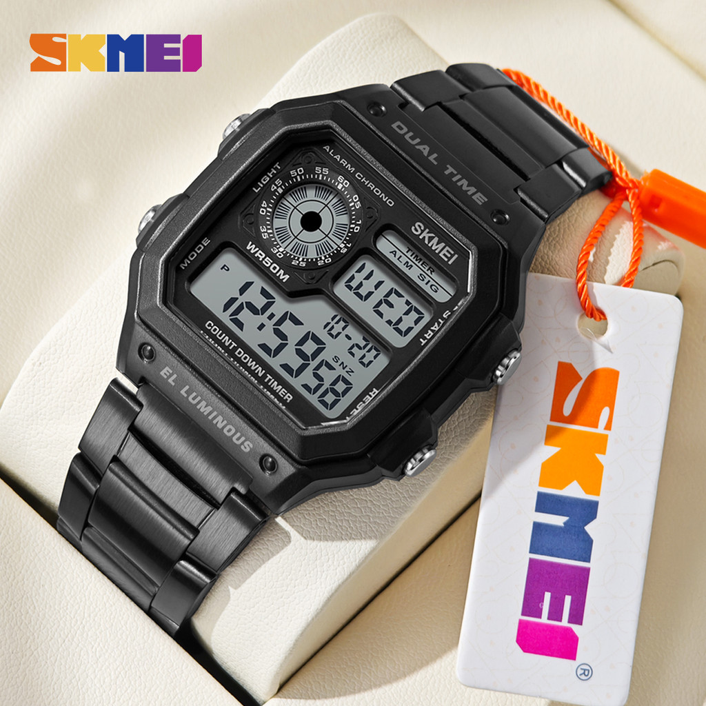 LIEBIG X SKMEI Men vintage Stainless Steel Digital Watch Rose Gold Dual ...