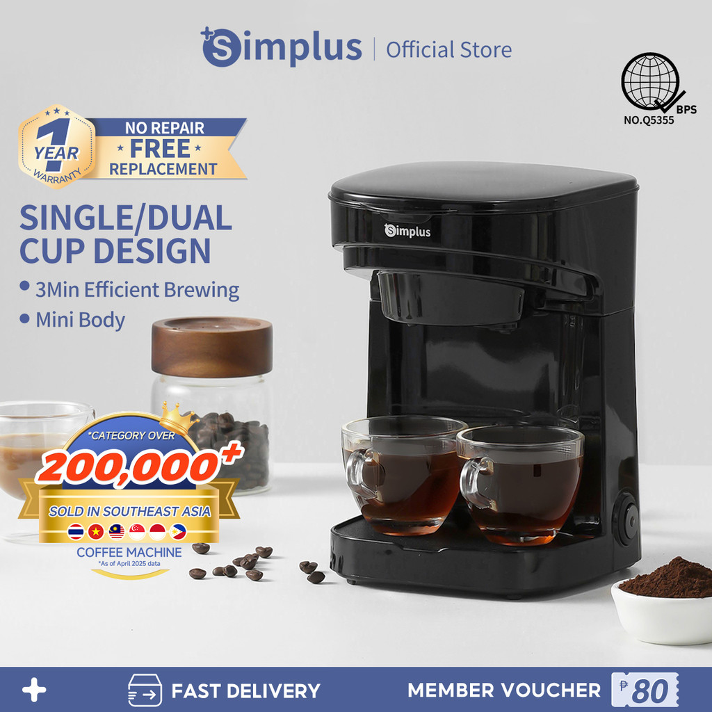 Simplus Coffee Maker Drip Filter Coffee Machine Dual Cups Dual-Use for Coffee and Tea Brewing ...