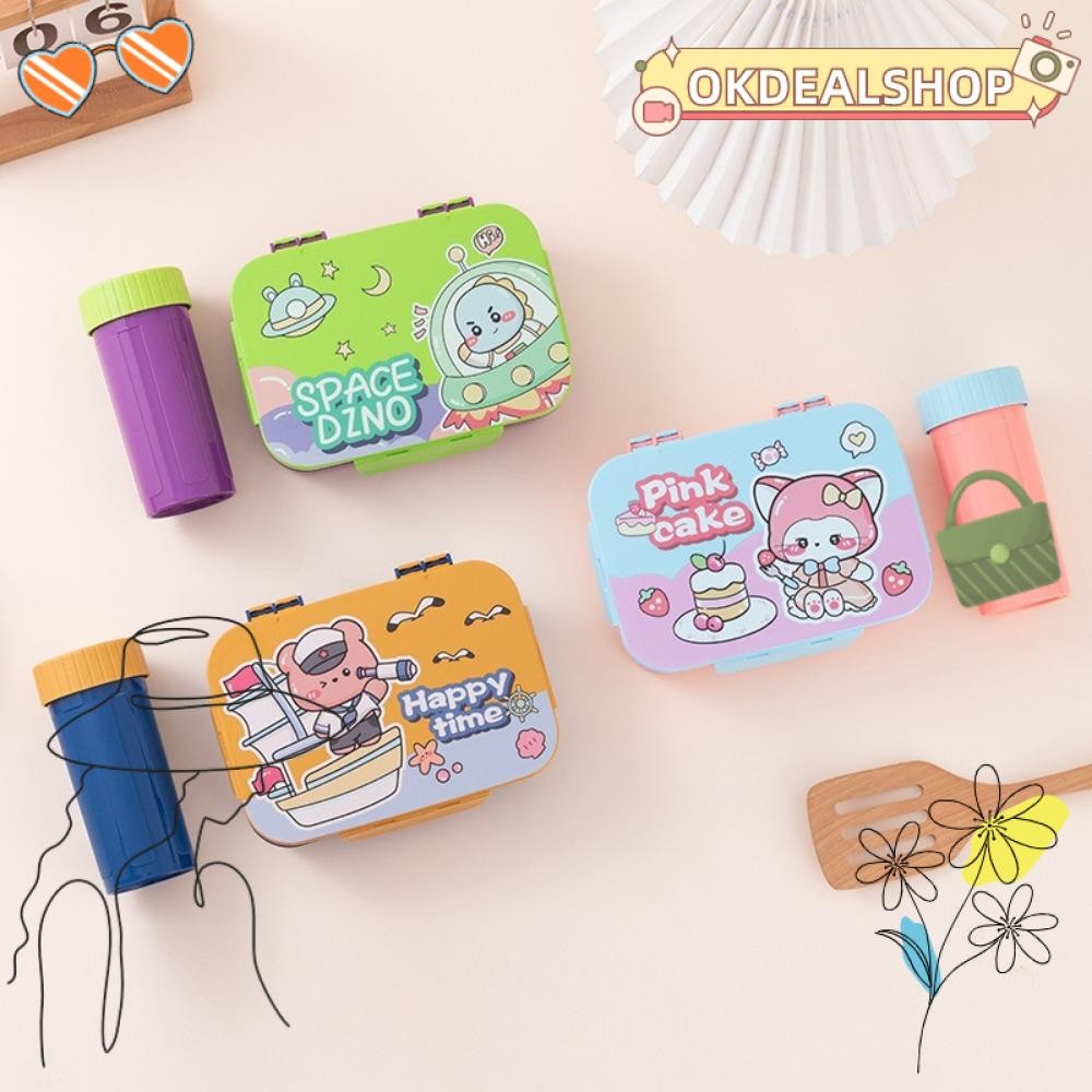 DEALSHOP Bento Lunch Box Water Cup Set, Plastic Cartoon Lunch Container ...