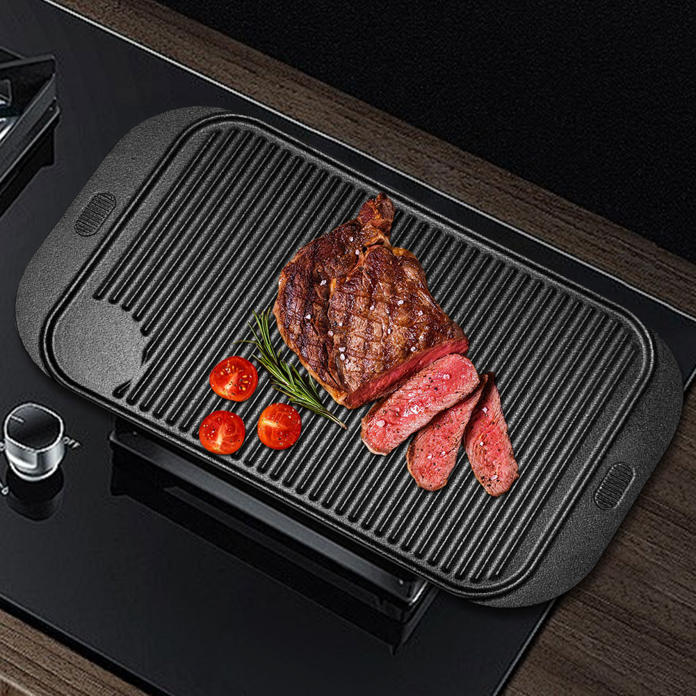 18.9inX10.2in Cast Iron Grill Plate Rectangular Griddle Pan for Camping ...