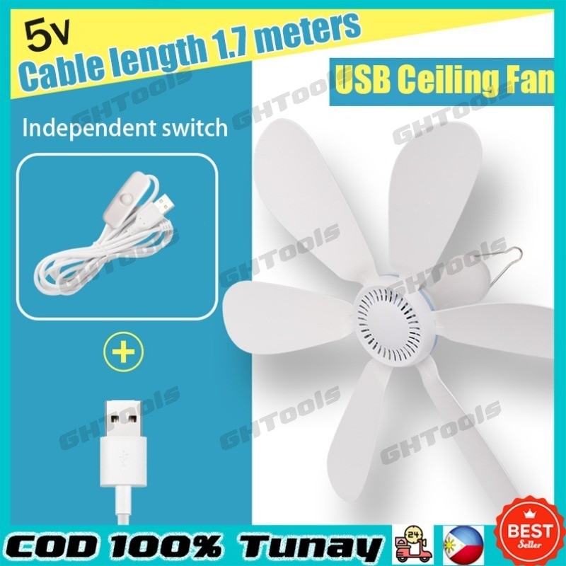 5V USB Ceiling Fan 6 Blade Ceiling Fan USB Cable Fan Household Hanging ...