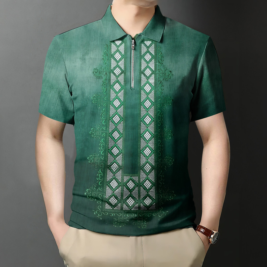 2025 New Retro Zipper Men's Polo Shirt Modern Balon Filipino Ethnic ...