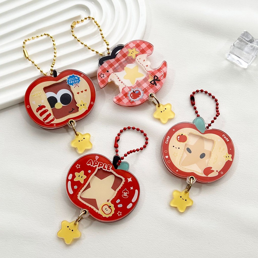 Personal Cartoon Keychain Compact Hanging Pendant Checkered Apple Core ...