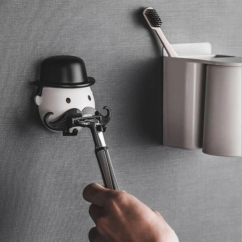 Wall Razor Beard Shaver Holder Storage Moustache Shape Plastic Bathroom ...
