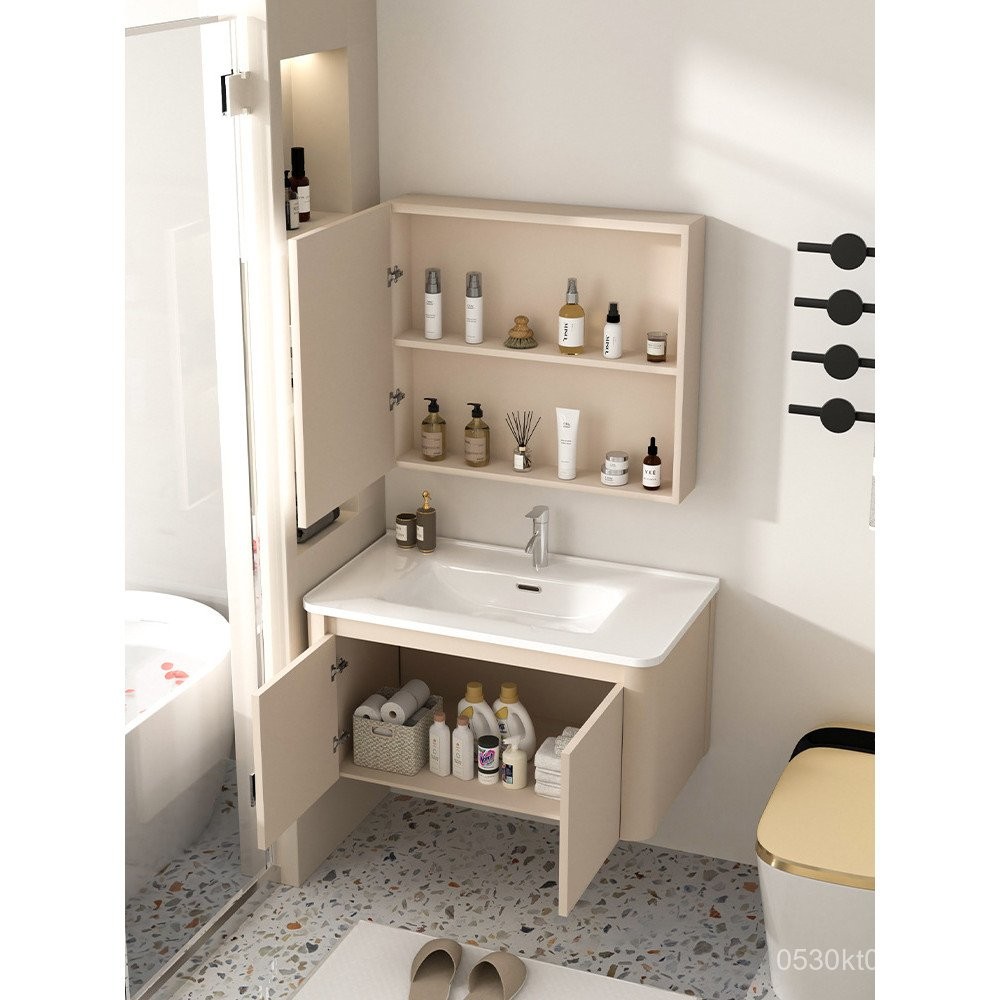 Ceramic Cream Bathroom Cabinet Combination with Curved Wash Basin ...