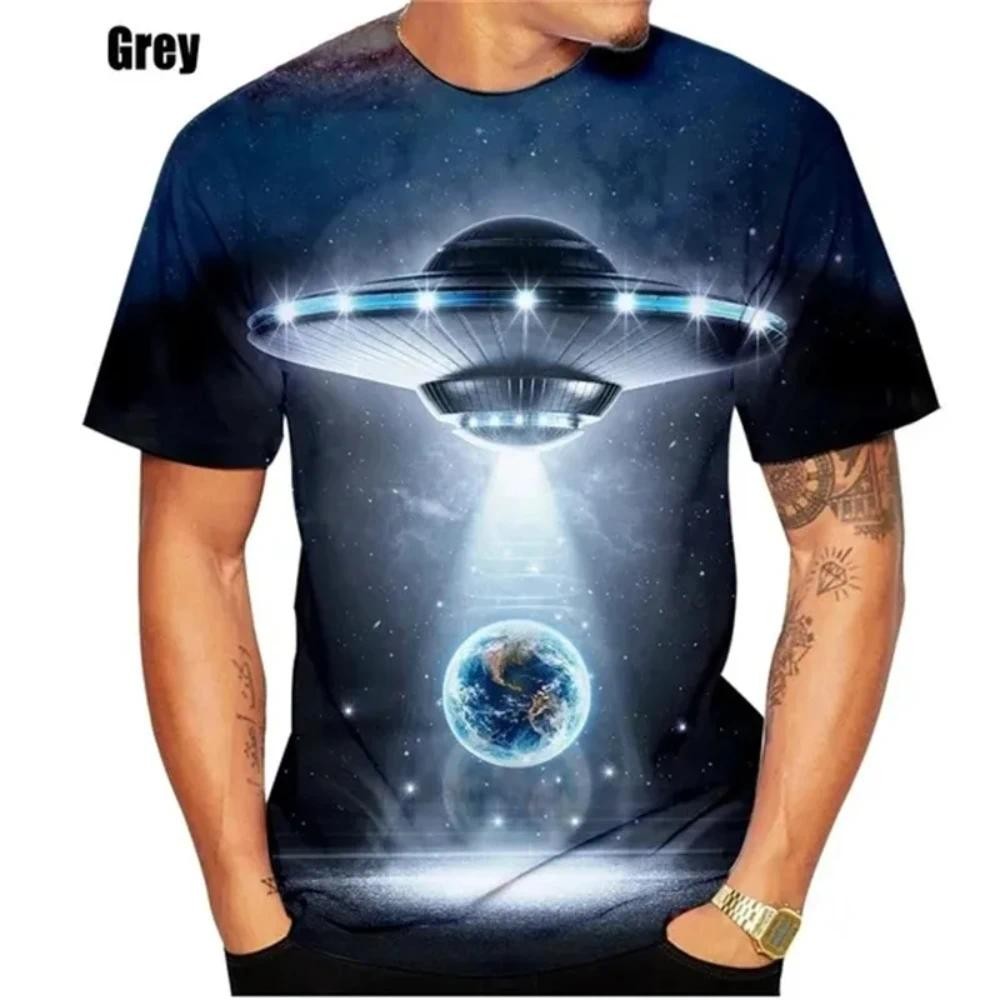 Fashion UFO Graphic 3D Print Men Women T-shirt Summer O Neck Tee Short ...