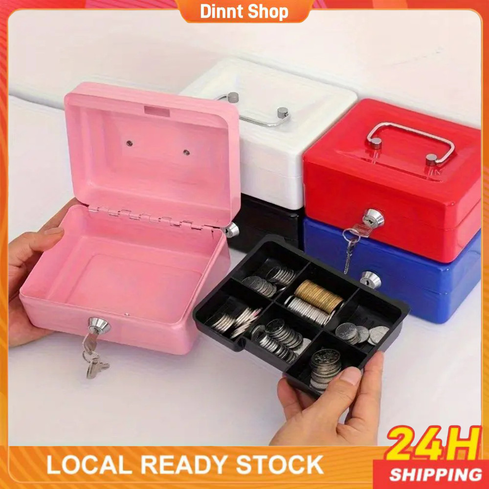 20CM Cash Box With Lock Portable Steel Small Lockable Coin Money ...