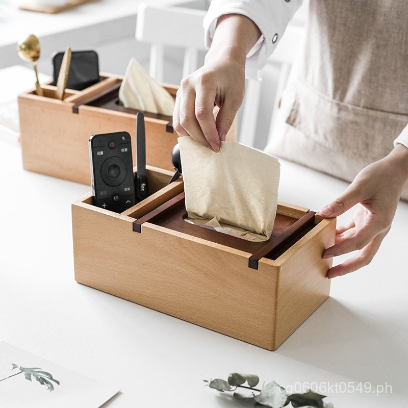 Japanese Style Multifunctional Solid Wood Tissue Box Storage Living ...