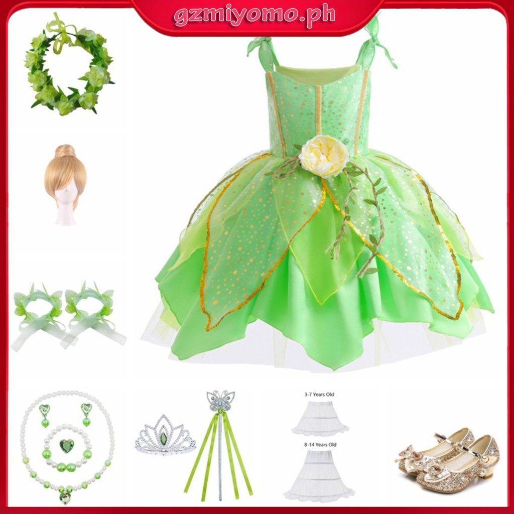 LXAA Girls Tinker Bell Costume Halloween Costume for Kids Green ...