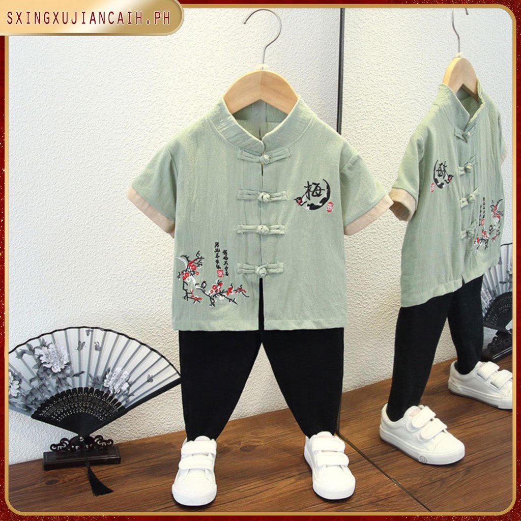 CNY Tang Suit Children Baby Cotton Linen Short-Sleeved Hanfu Kids ...