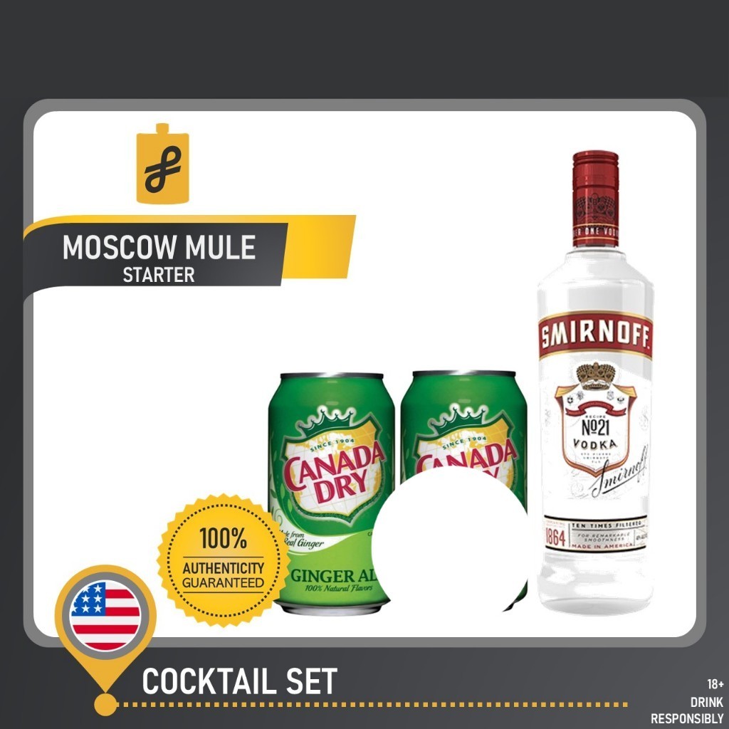Moscow Mule Cocktail Set (Smirnoff Red Vodka 700ml, Canada Dry Ginger ...