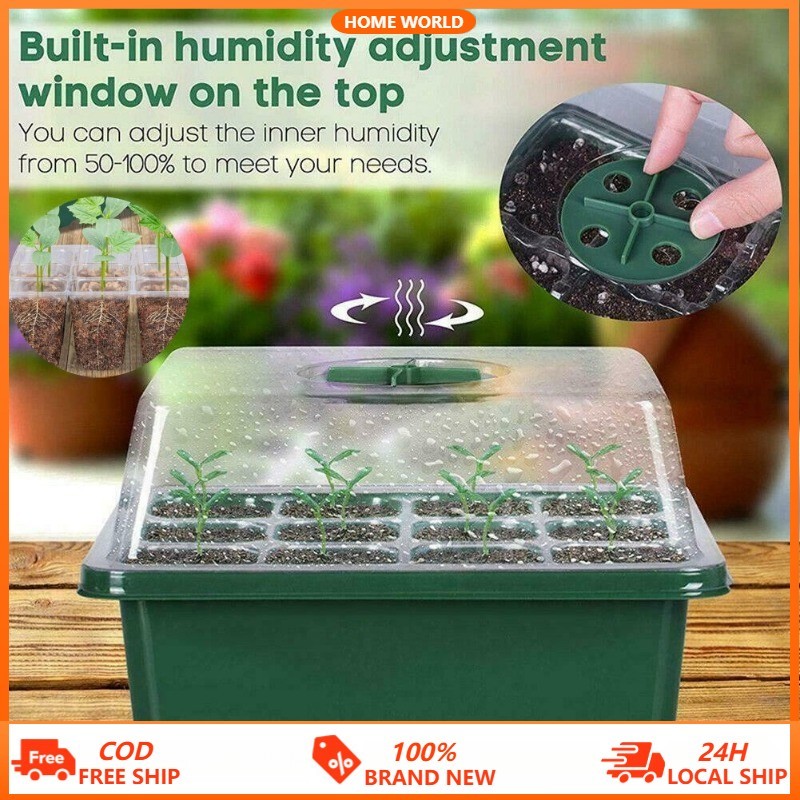 24 Holes Plastic Seedling Tray with Cover Nursery Pot Germinating ...
