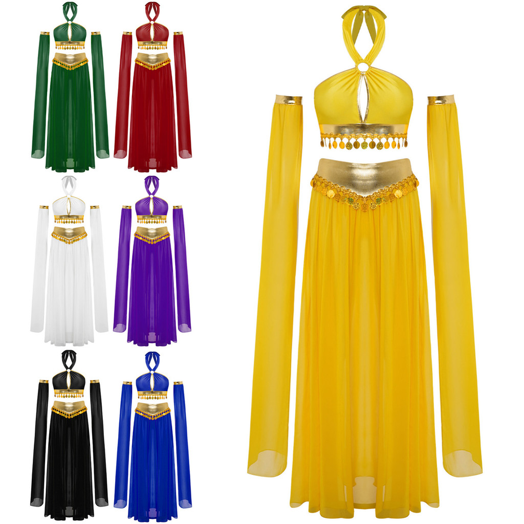 Yeahdor Women Belly Dance Performance Costume Self-Tie Halter Keyhole ...