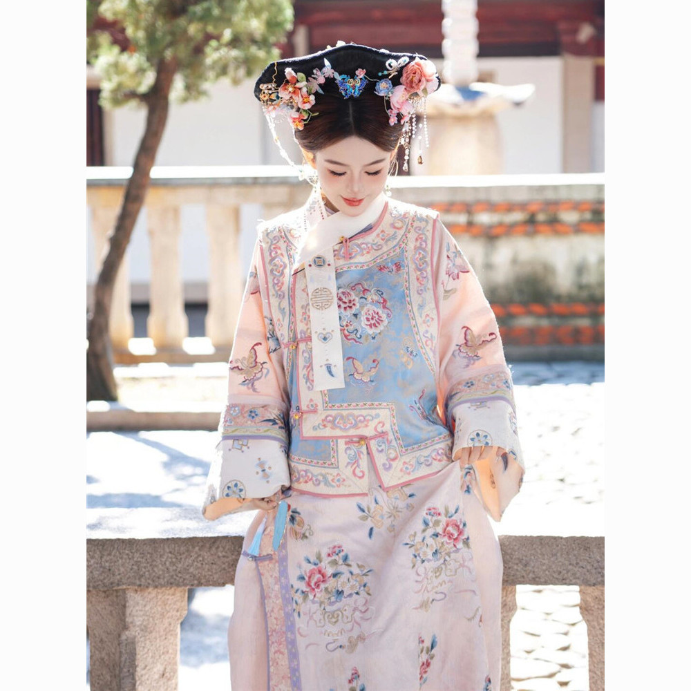 Original Hanfu Female Qing Dynasty Printed Ancient Costume Yanji Vest
