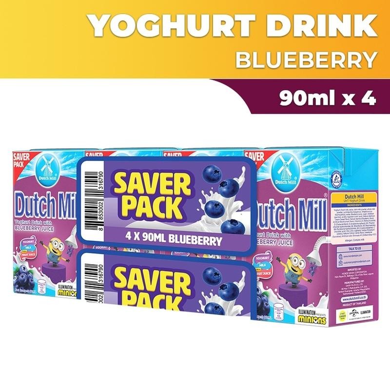 Dutch Mill UHT Yoghurt Drink Blueberry Saverspack 90ml x 4 brick ...