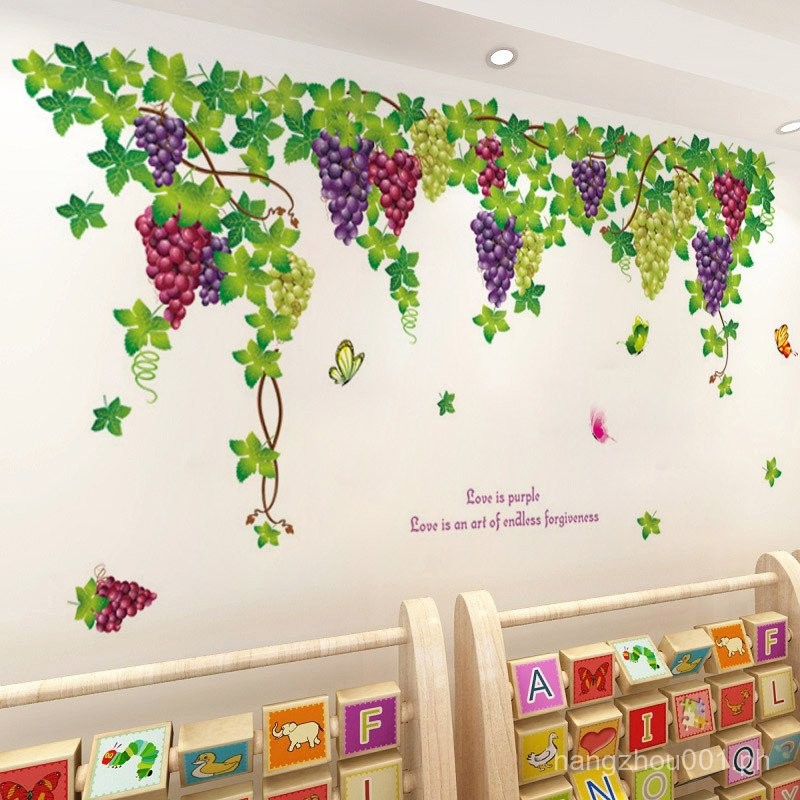 Grape Green Vine33D Wall Stickers for Bedroom Living Room Large ...
