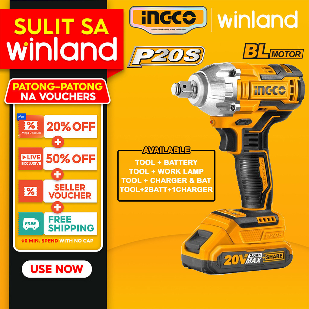 Ingco by Winland P20S 20V Brushless Cordless Impact Wrench Lithium-Ion ...