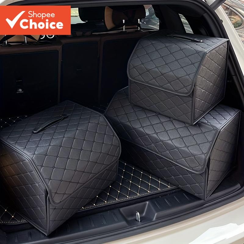 [Leather Storage Box-Black Black Line with Handle] Car Storage Storage ...