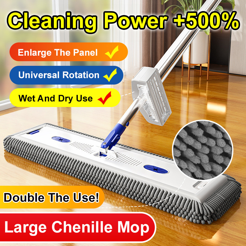 Enlarged chenille a wet and dry floor mop cloth panel handfree washing ...