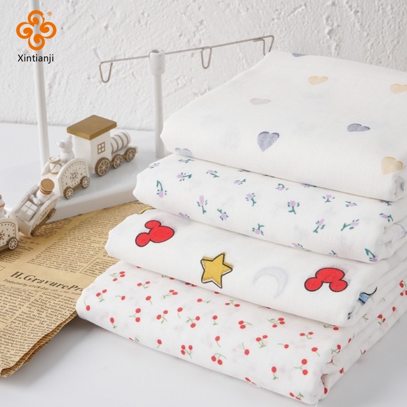 Double Printed Gauze Fabric 100% Cartoon Floral Print DIY for Baby ...
