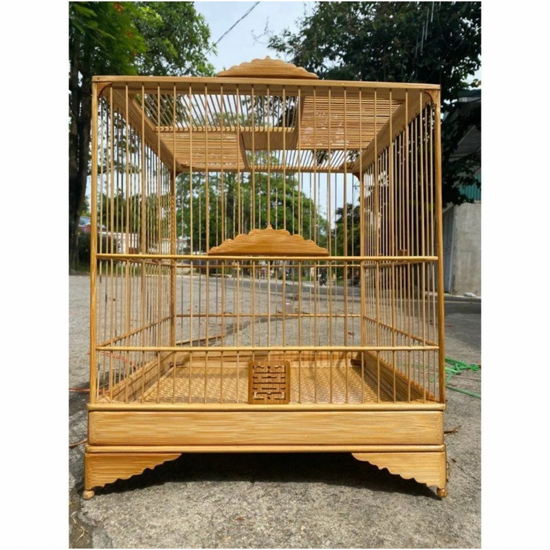 Self-assembled crested bird cage frame made of old bamboo with rounded ...