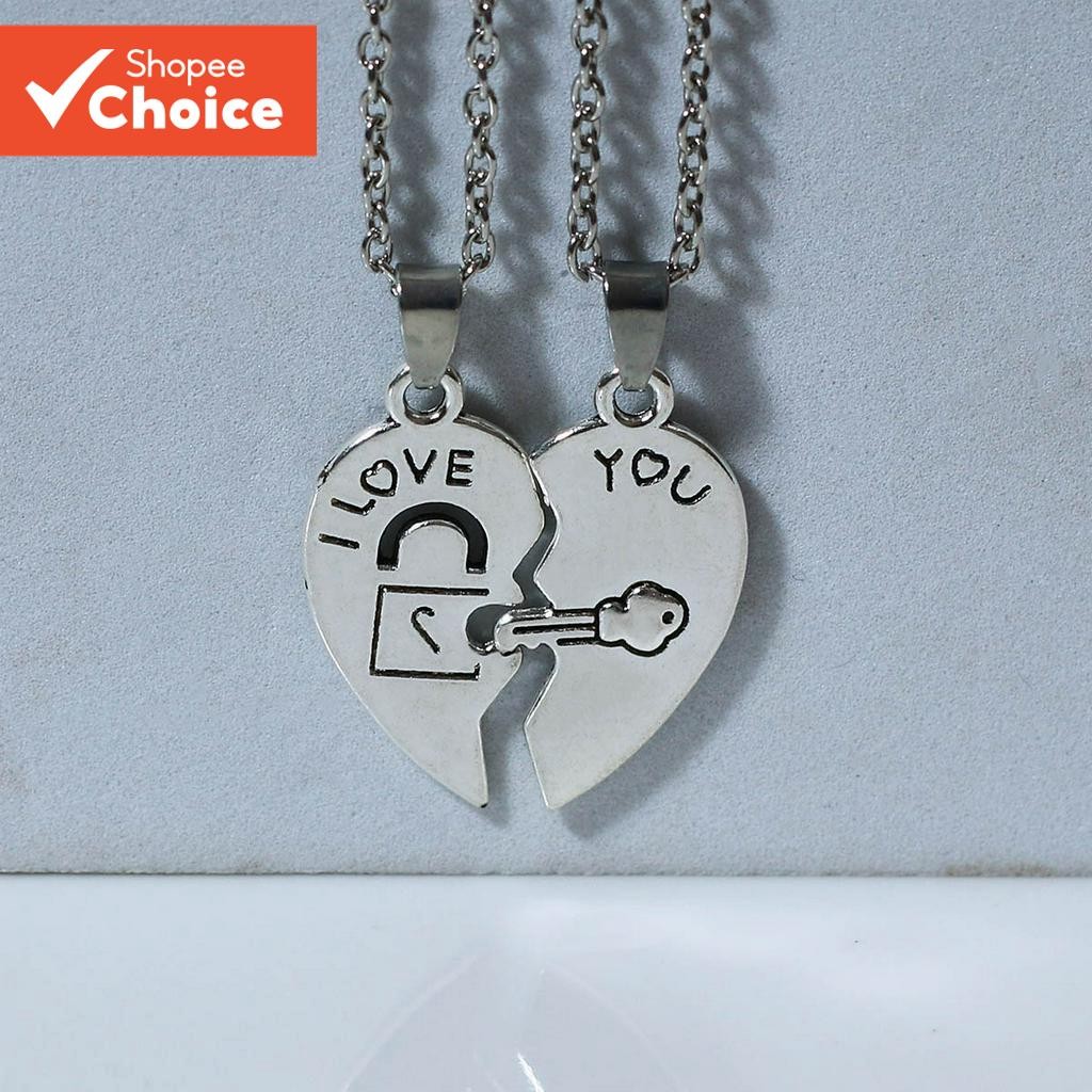 I LOVE YOU Lock and Key Stitching Couple Necklace 2 Confession Heart ...