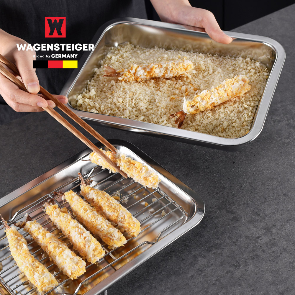 WAGENSTEIGER SUS304 Stainless Steel Square Tray Set Rack Lid No7 35cm ...