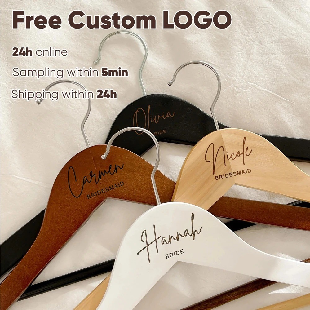 Free Custom Engraved Wood Hanger For Wedding Personalised Coat Dress ...