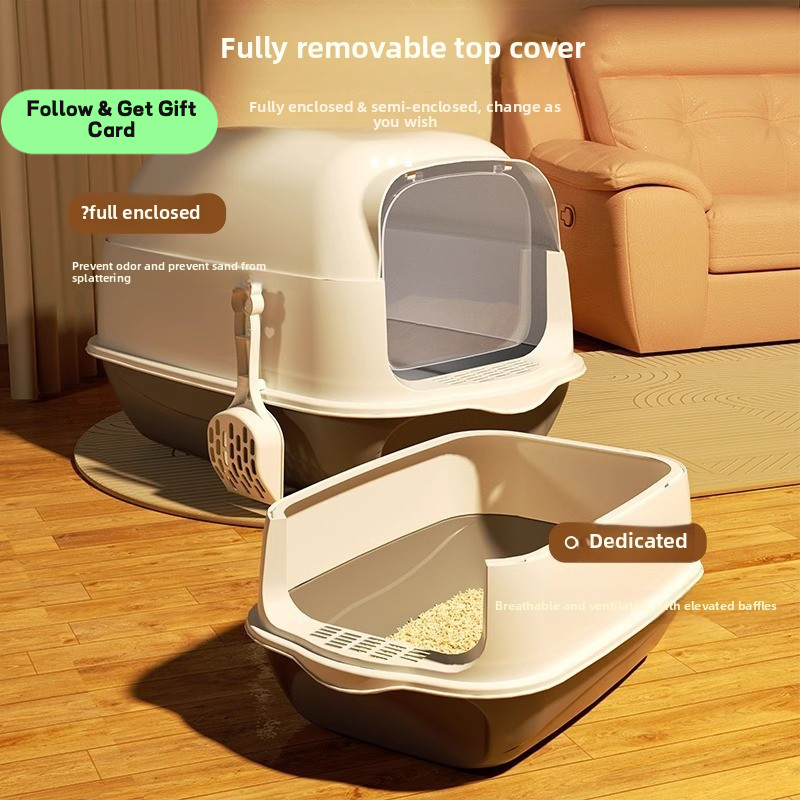 Large Fully Enclosed Cat Litter Box - Splash Proof, Track Free, Odor ...