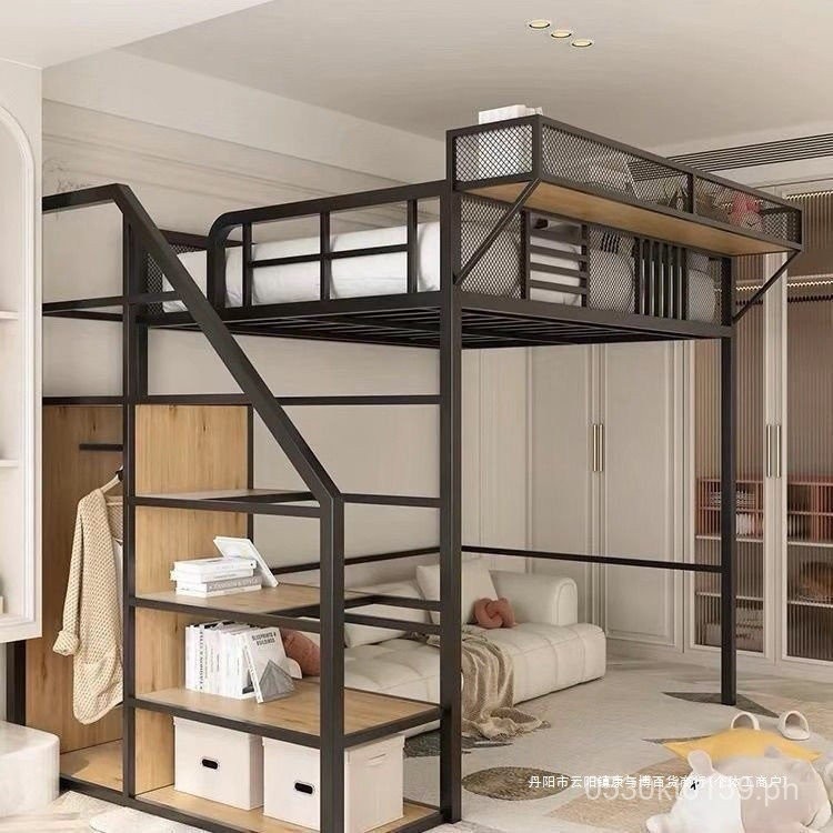 Custom Two-Story Loft Iron Art Bed Single Home Space Upper and Lower ...