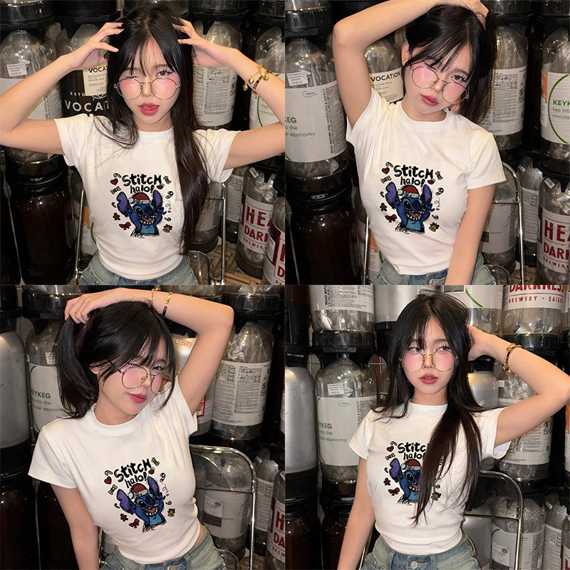 COD (Bangkok Delivery) MAO Shop Baby Tee~Super Cute Snoopy Print Shirt-Style Slim Crop Top ...