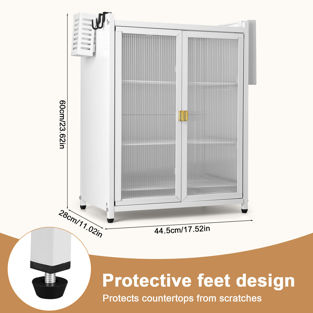 Rain Metal Countertop Cabinet Dual Striped Glass Doors Freestanding ...