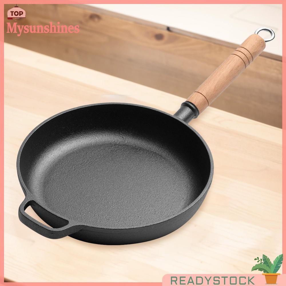MS♣ Cast Iron Mini Frying Pan with Wood Handle Nonstick Portable ...