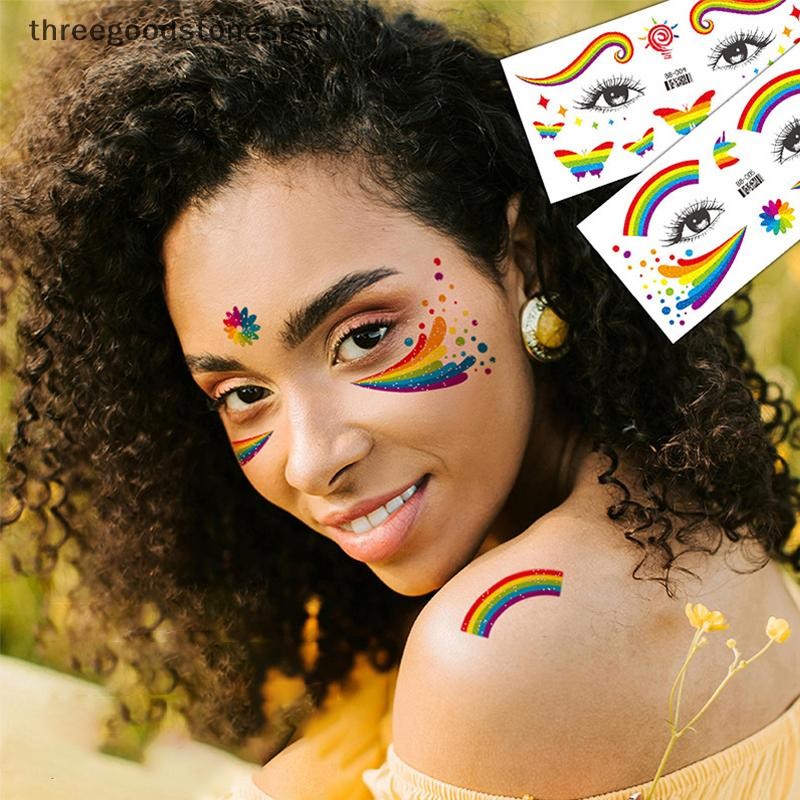 TGS Rainbow Face Sticker Waterproof Temporary Tattoo Colorful Pattern ...