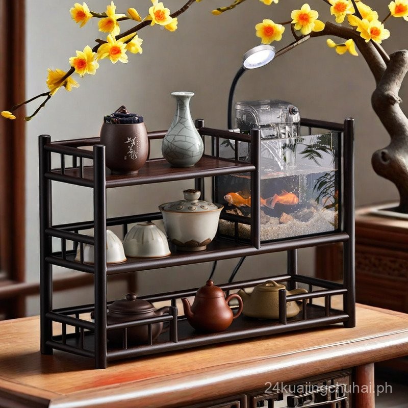 Tea Fish Bamboo Storage Rack Organizer Tea Rack Display Shelf Teapot ...