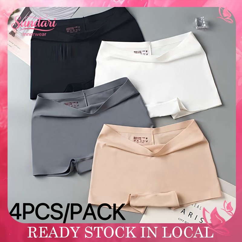 【S】#4PCS High Waist Panty Shorts For Women Boyleg Seamless Shorts Panty ...
